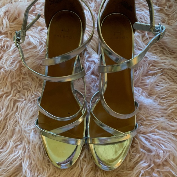 Halston Heritage | Shoes | Halston Metallic Silver Sandal 3 2 Heel ...